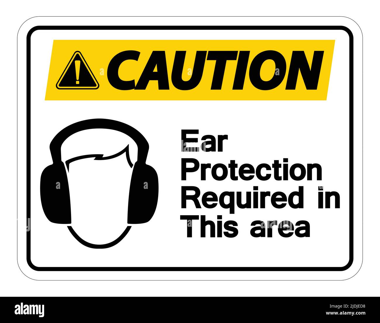 Caution Ear Protection Required In This Area Symbol Sign on white ...