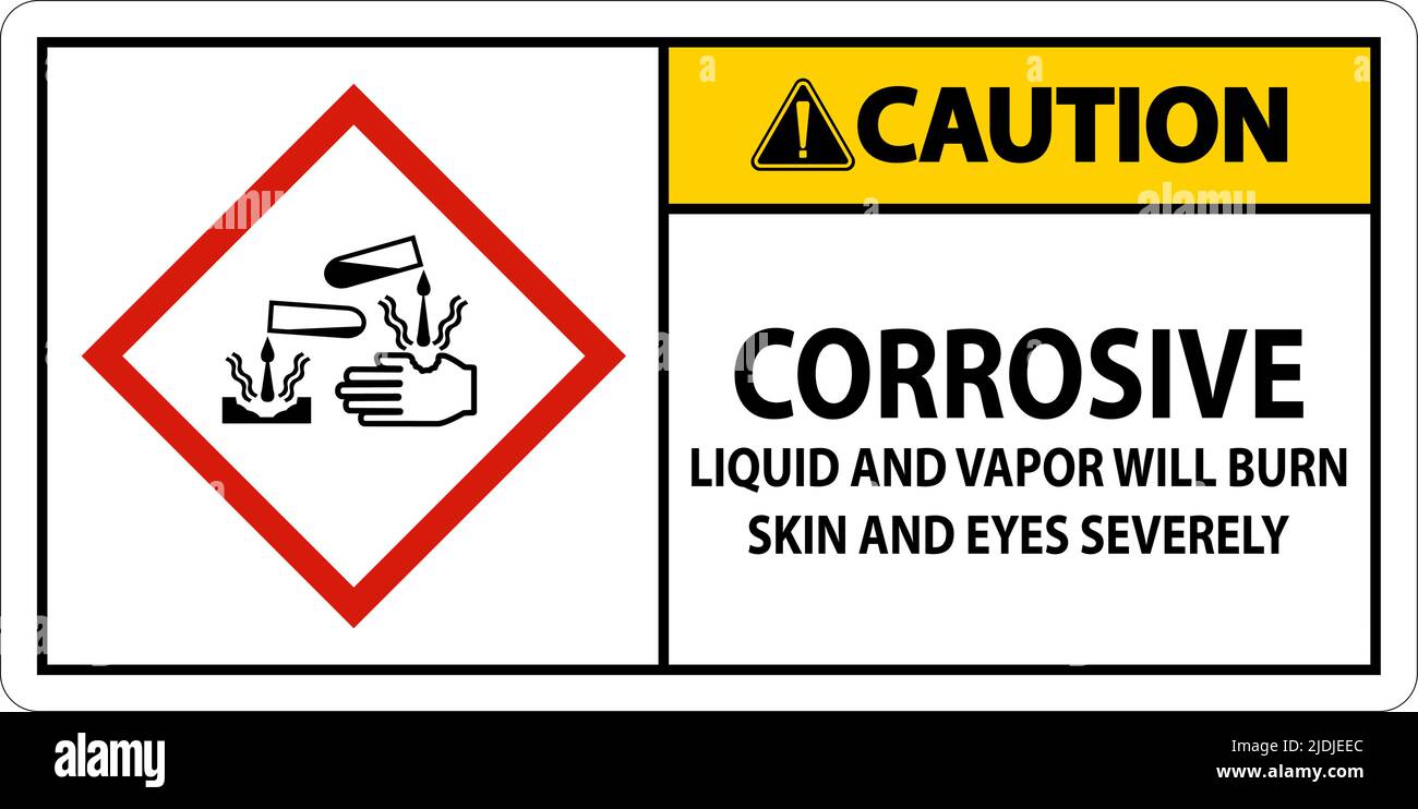 Caution Corrosive Liquid And Vapor Will Burn GHS Sign Stock Vector ...