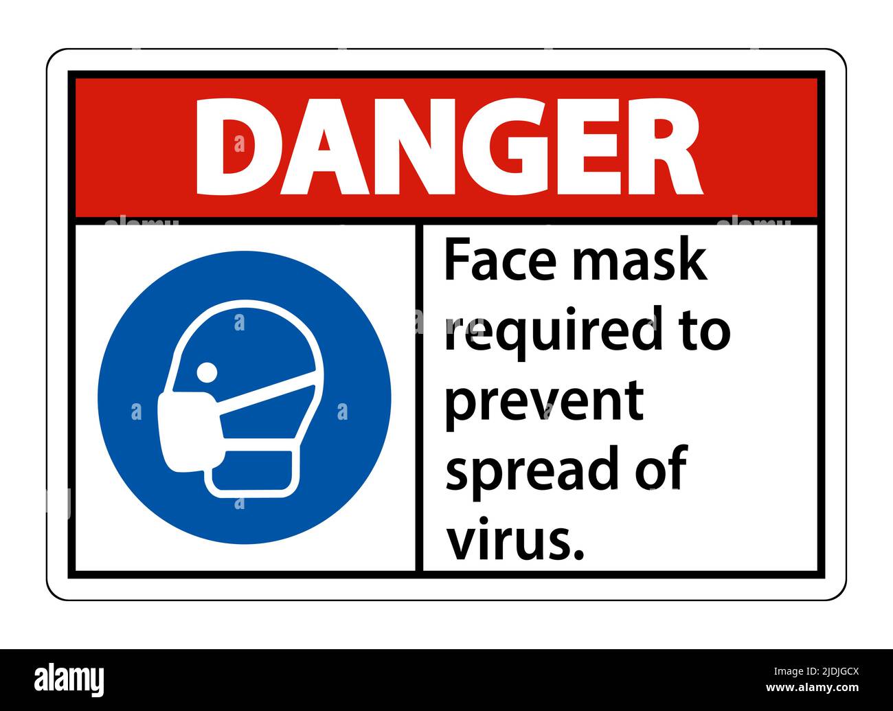 Danger Face mask required to prevent spread of virus sign on white ...