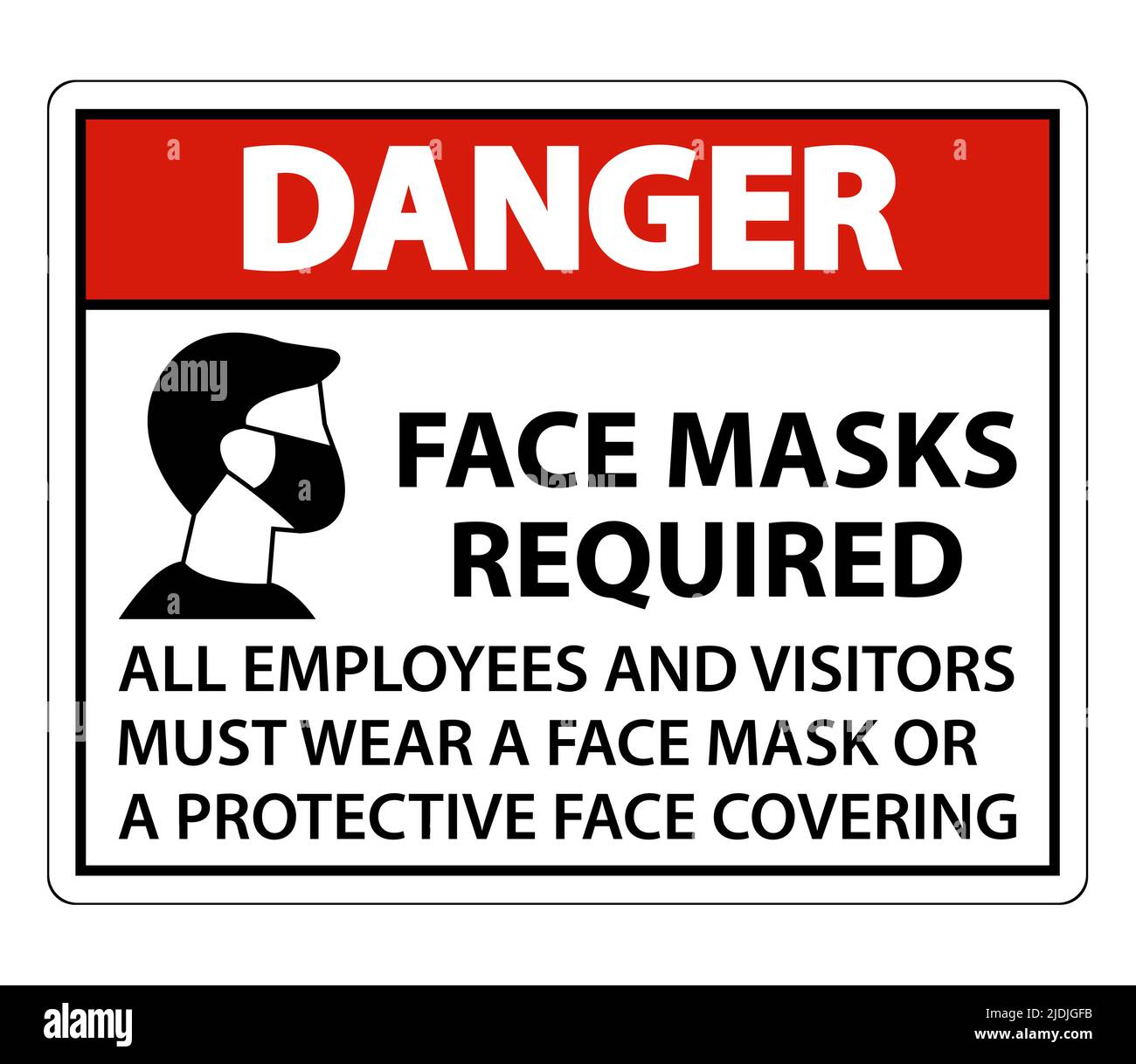 Danger Face Masks Required Sign on white background Stock Vector Image ...