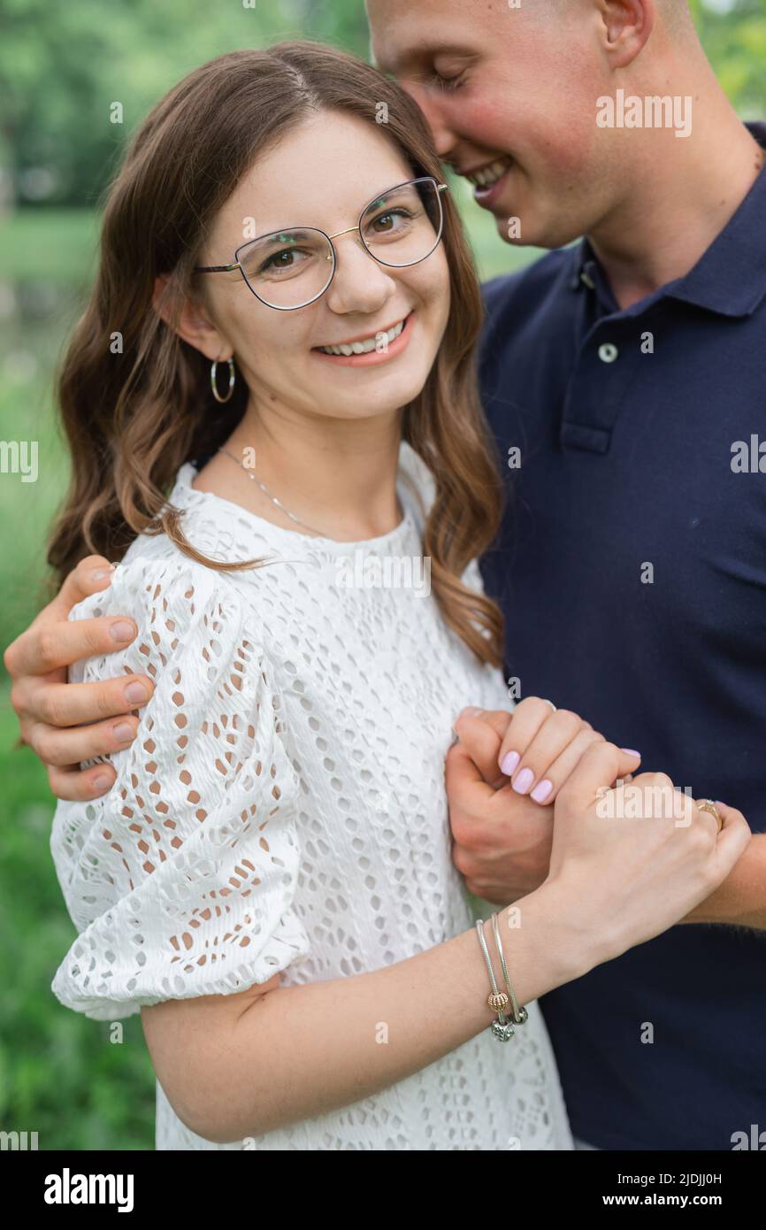 Romantic photo of happy european couple in love enjoying vacation in ...