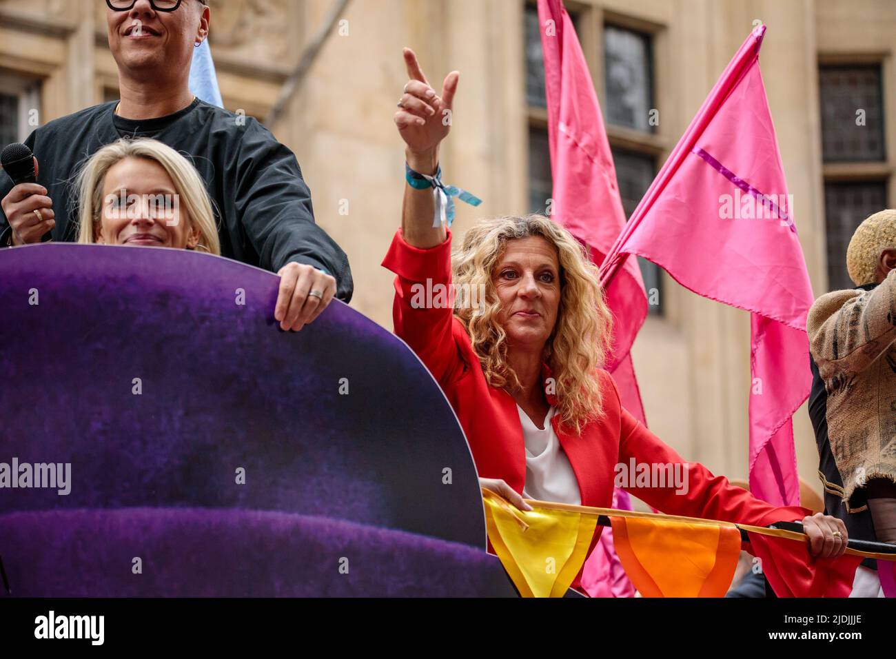 Sally Gunnell on board the 2000s bus, one of 7 for each decade of Her ...