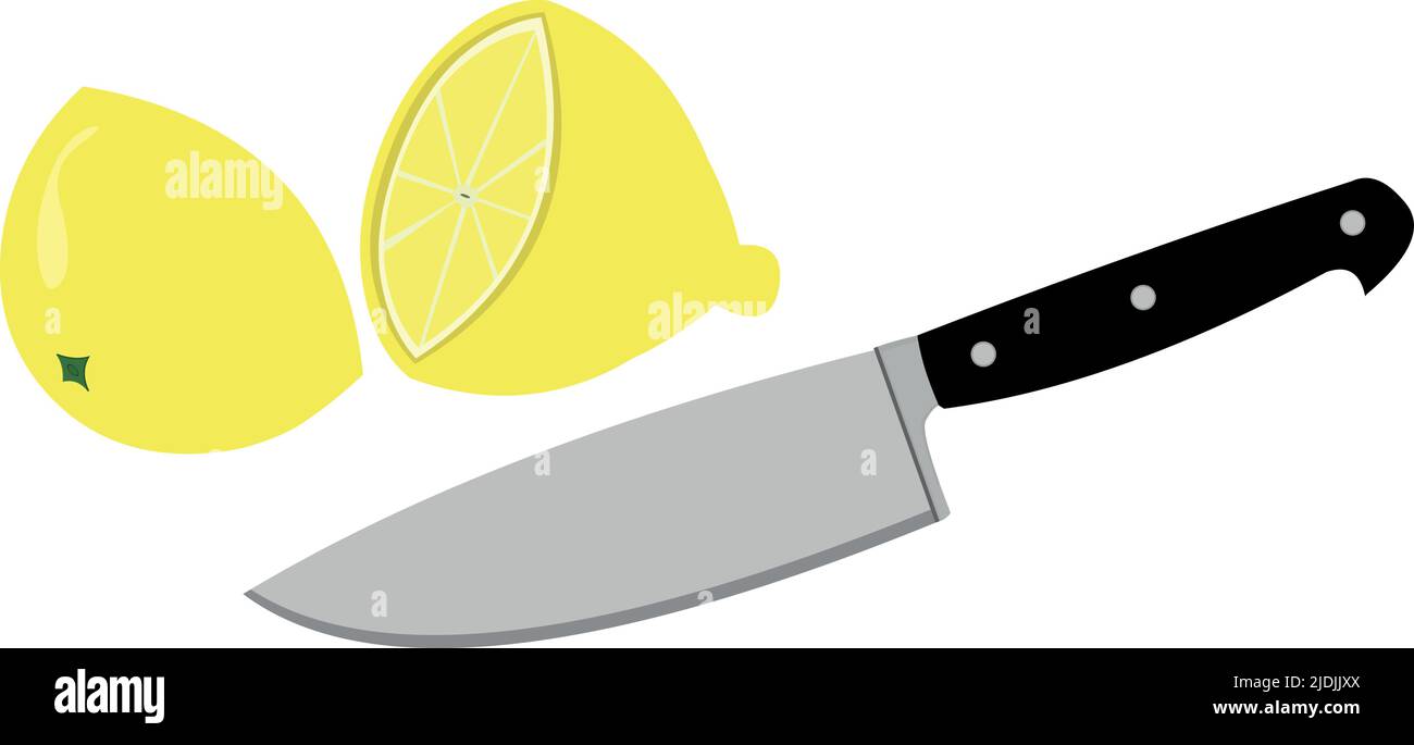 Vector illustration of a lemon cut in half and a kitchen knife Stock ...