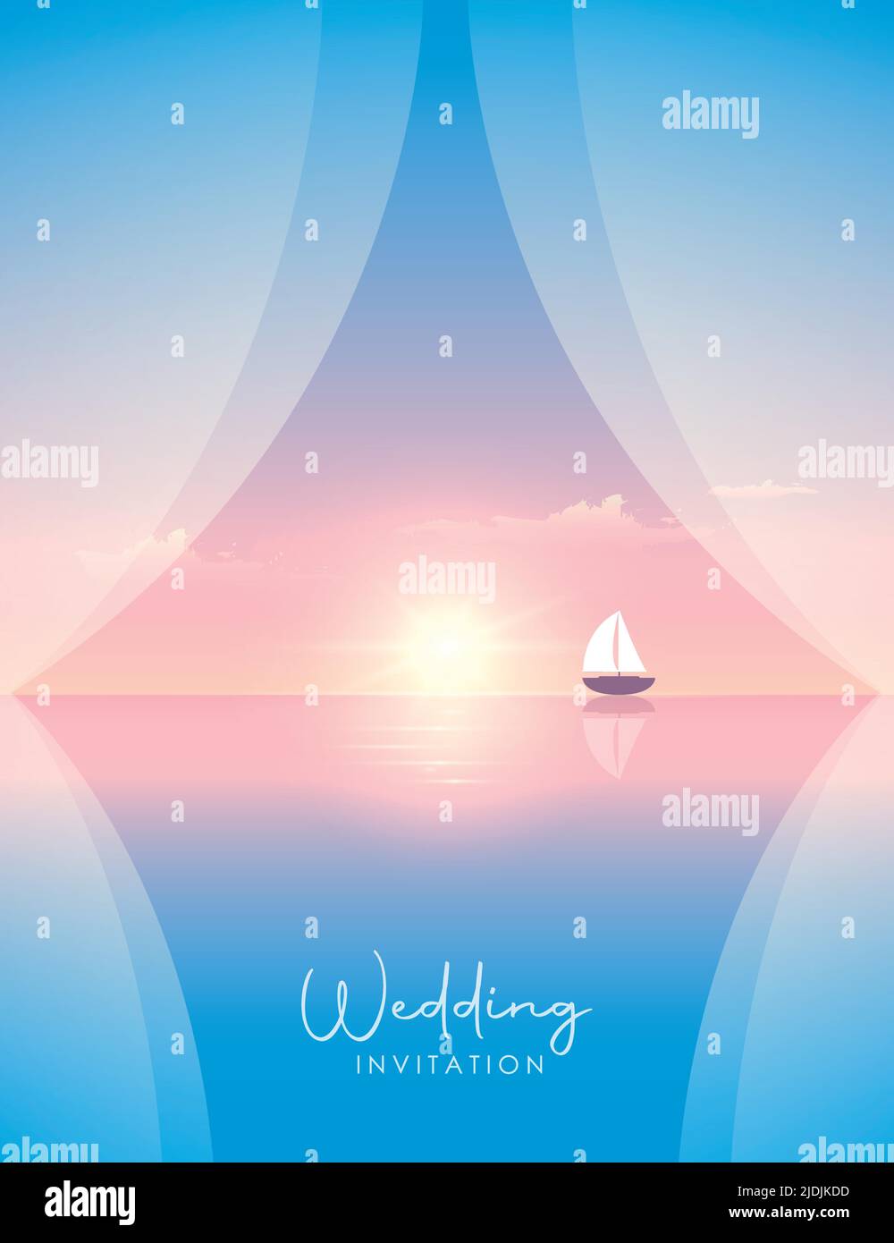 wedding invitation seascape and sailboat at sunset Stock Vector Image ...