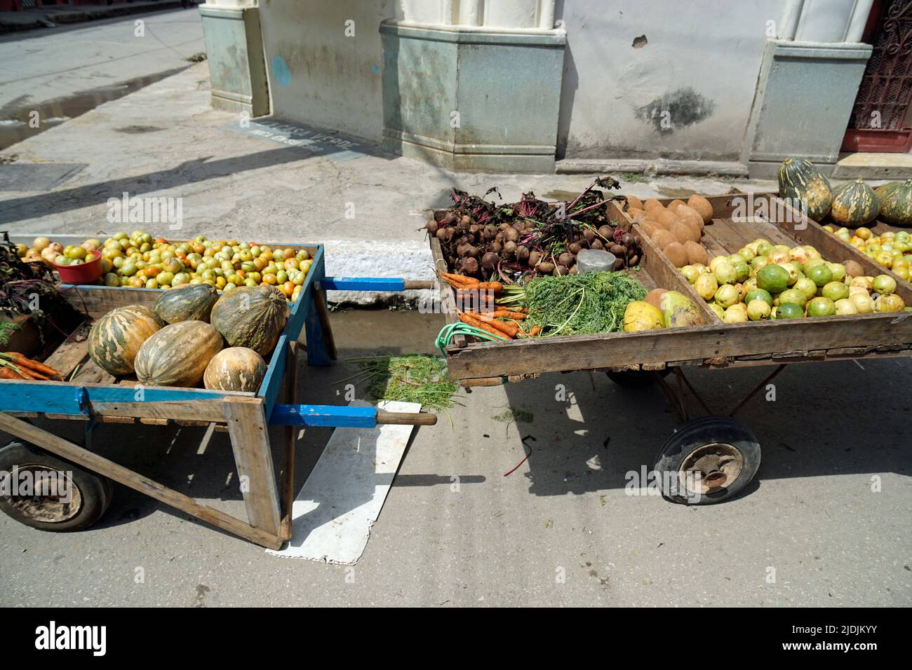 fresh fruits and vegetables on a small market stall Stock Photo - Alamy
