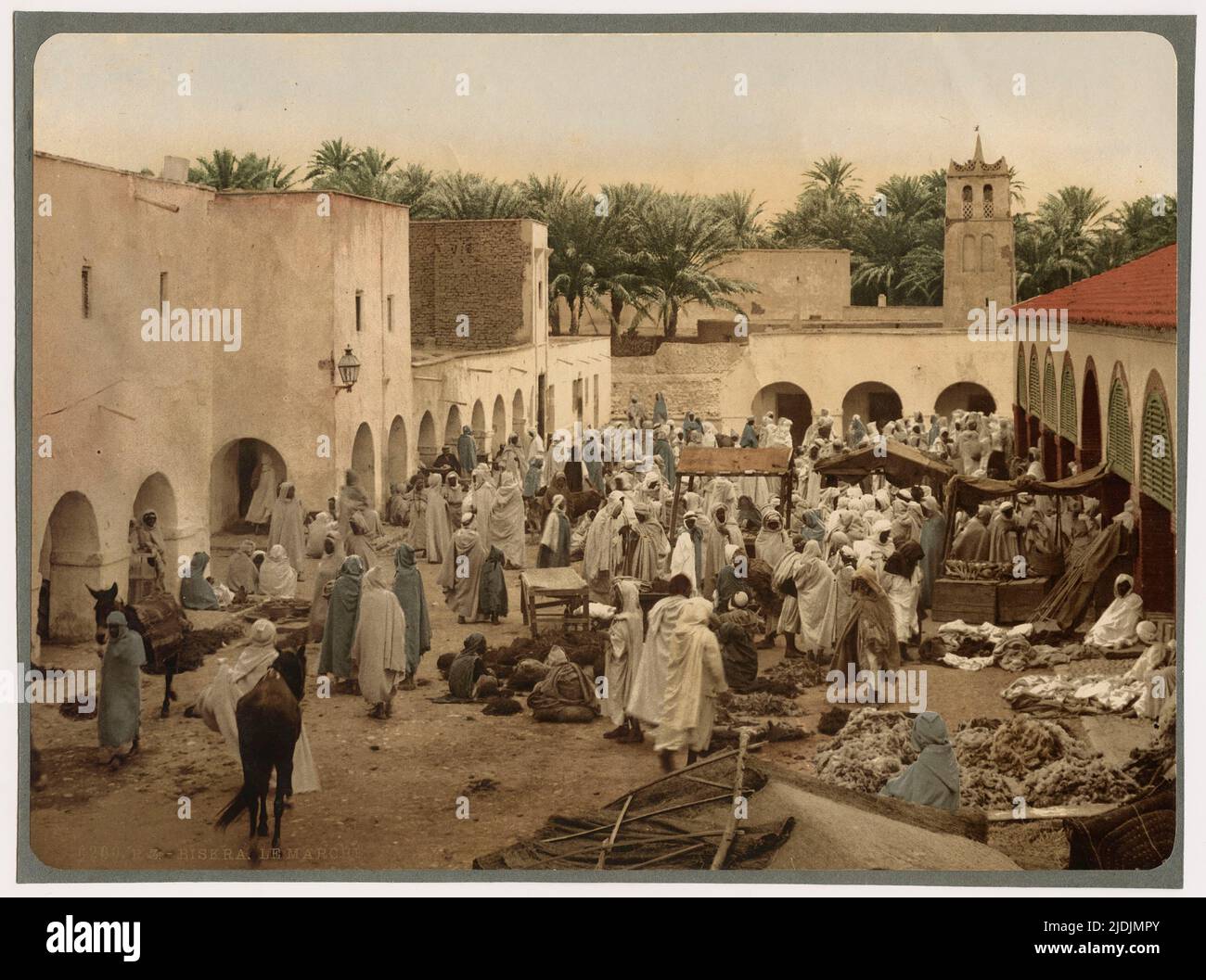 Photochrome image of the market in Biskra, Algeria, circa 1896 ...