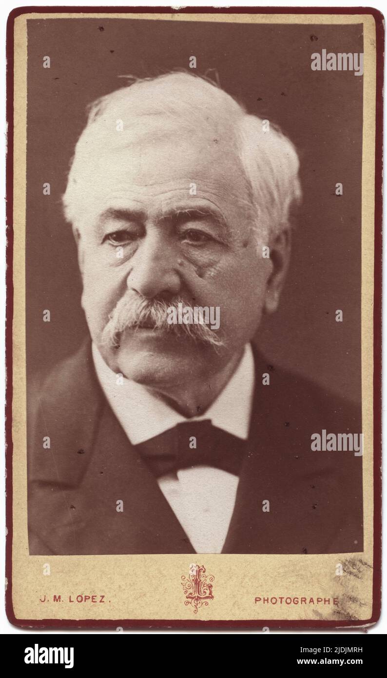 Portrait of French diplomat Ferdinand de Lesseps (1805 - 1894), circa 1880. Photography by J.M ...