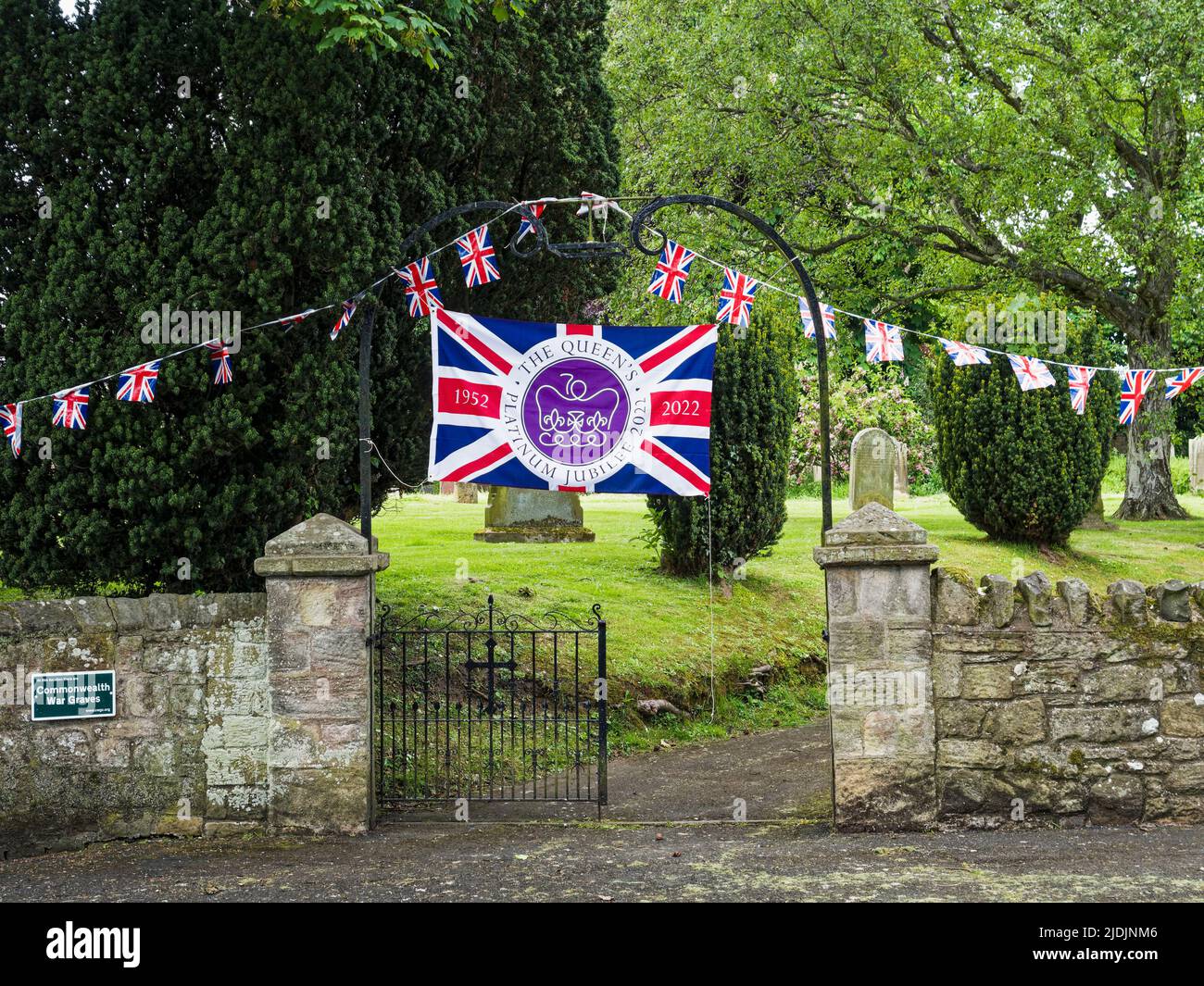 Flag and bunting in celebration of the platinum jubilee of Queen ...
