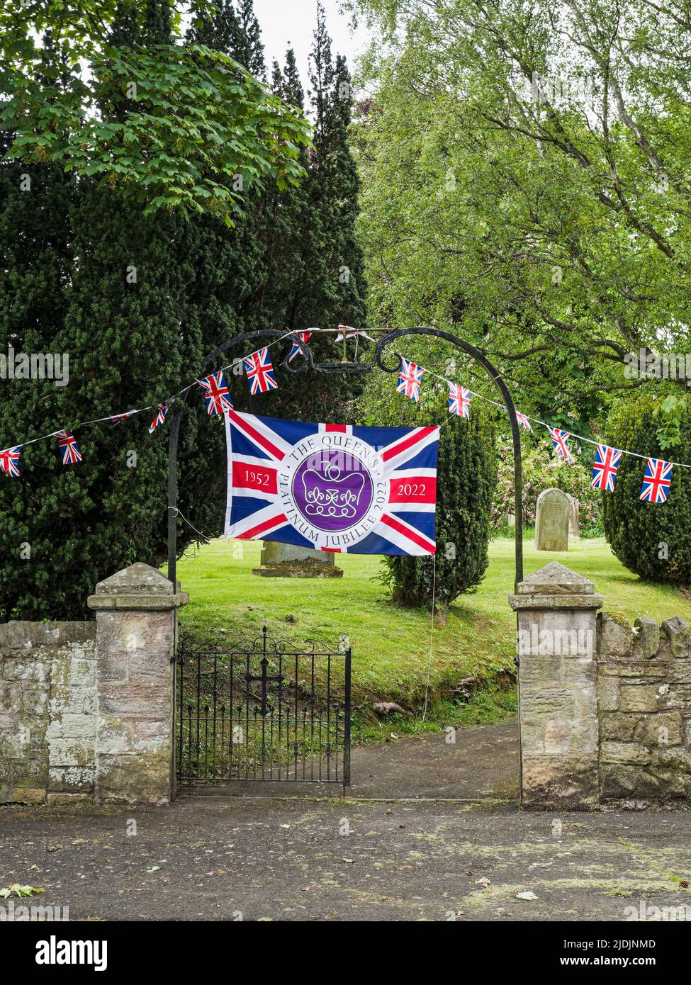 Flag and bunting in celebration of the platinum jubilee of Queen ...