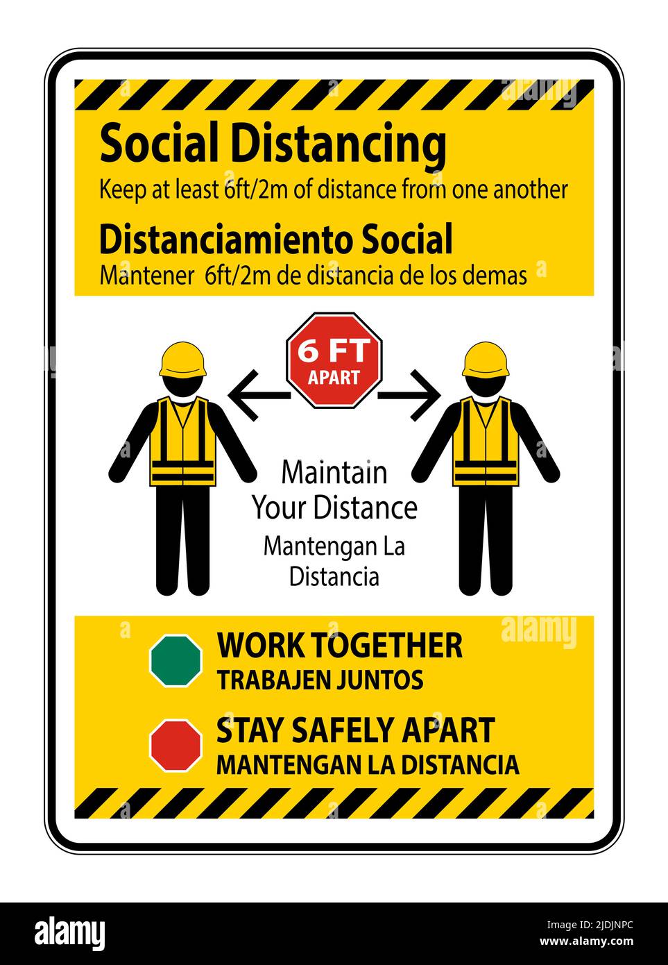 Caution Bilingual Social Distancing Construction Sign Isolate On White ...