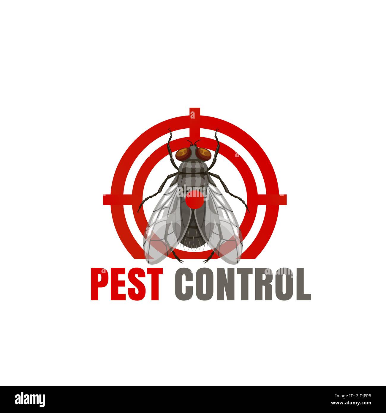 Pest control icon with fly in weapon aim and red dot. Disinsection ...