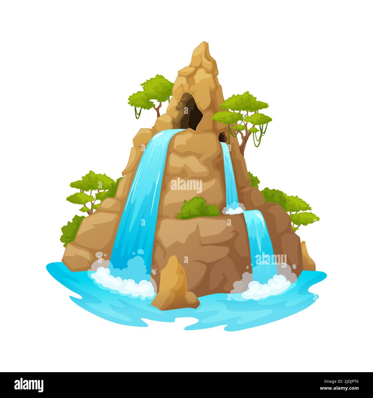 River waterfall falls from cliff, jungle island, picturesque tourist ...