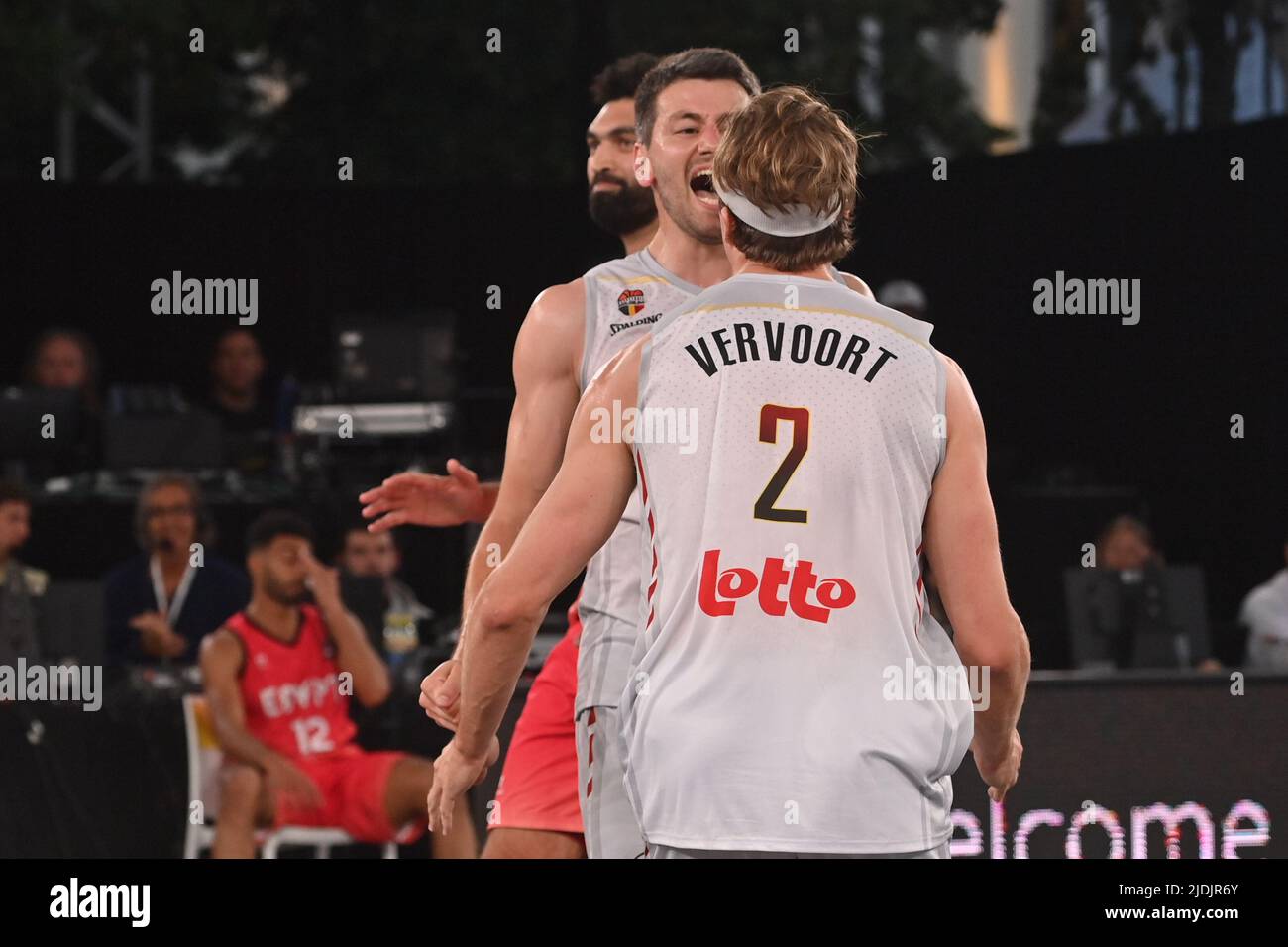 Belgium's Thibaut Vervoort celebrates with team-mate at a 3x3 ...
