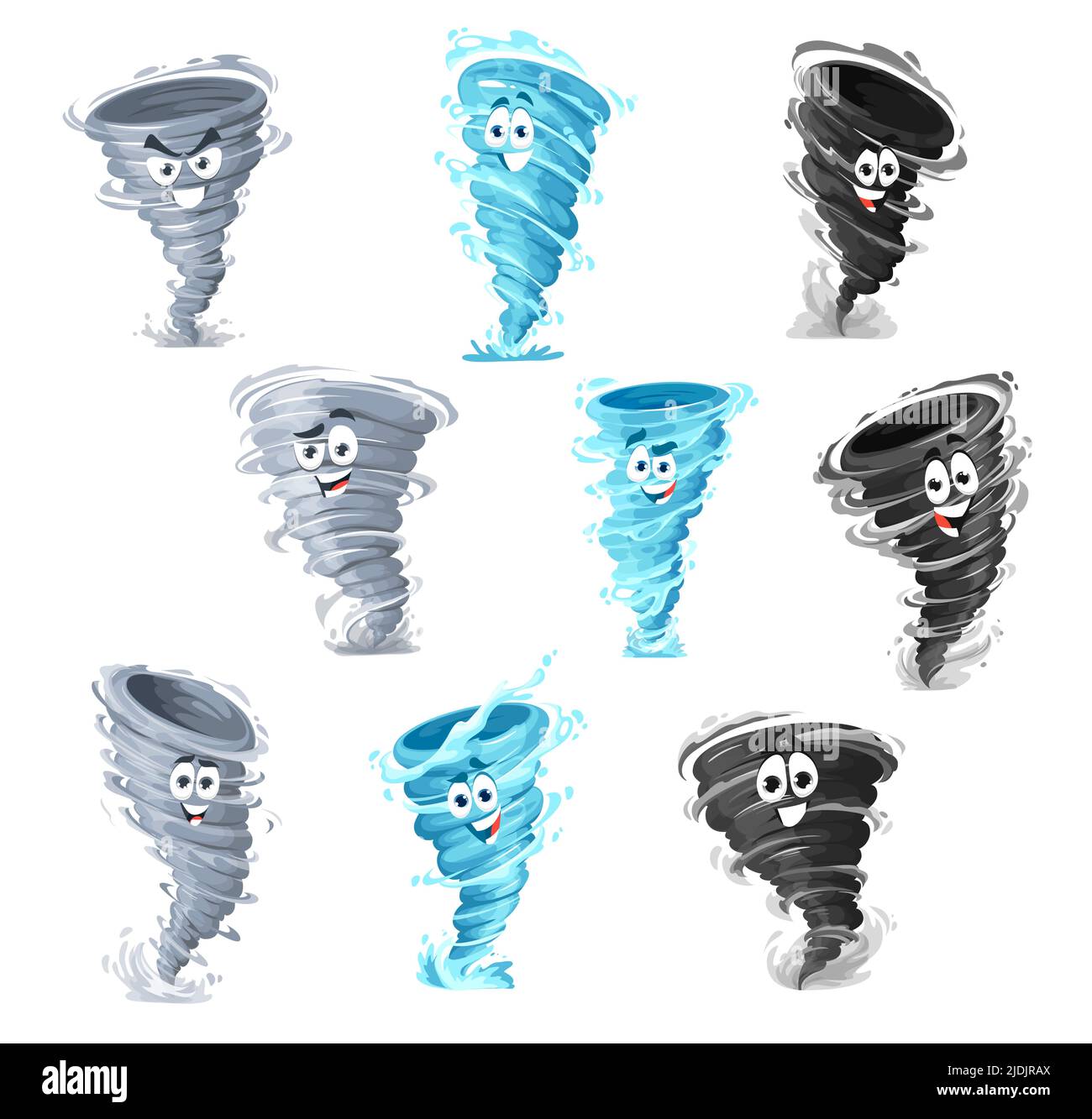 Cartoon tornado mascots, vector storm whirlwind or twister cyclone ...