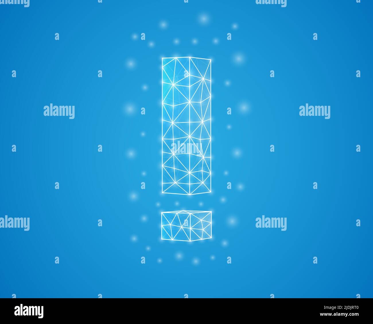 Exclamation mark low poly symbol with white connected dots. 3d ...