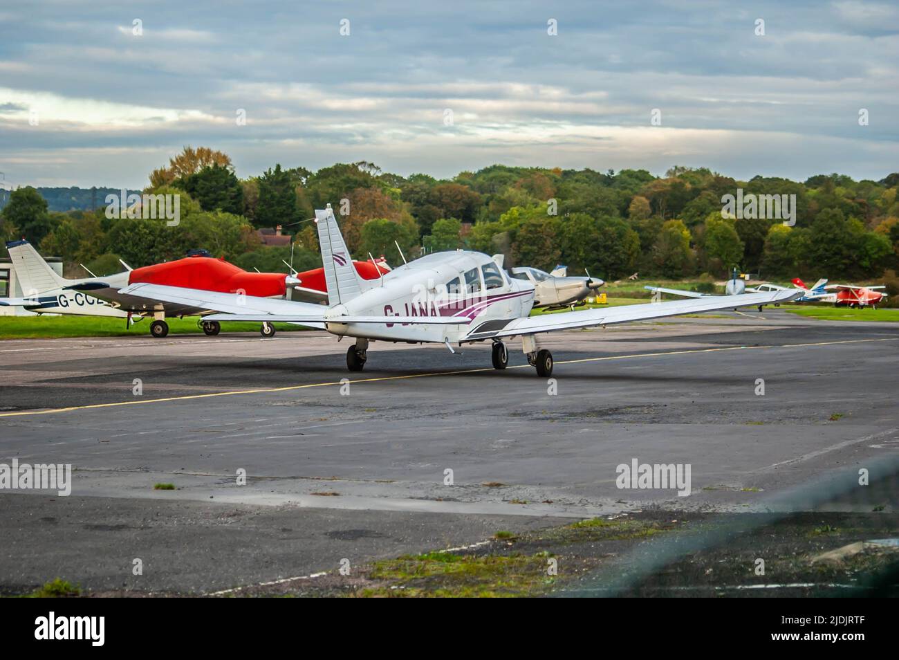 ELSTREE, ENGLAND- 17 October 2021: Piper PA-28-181 plane pictured at ...