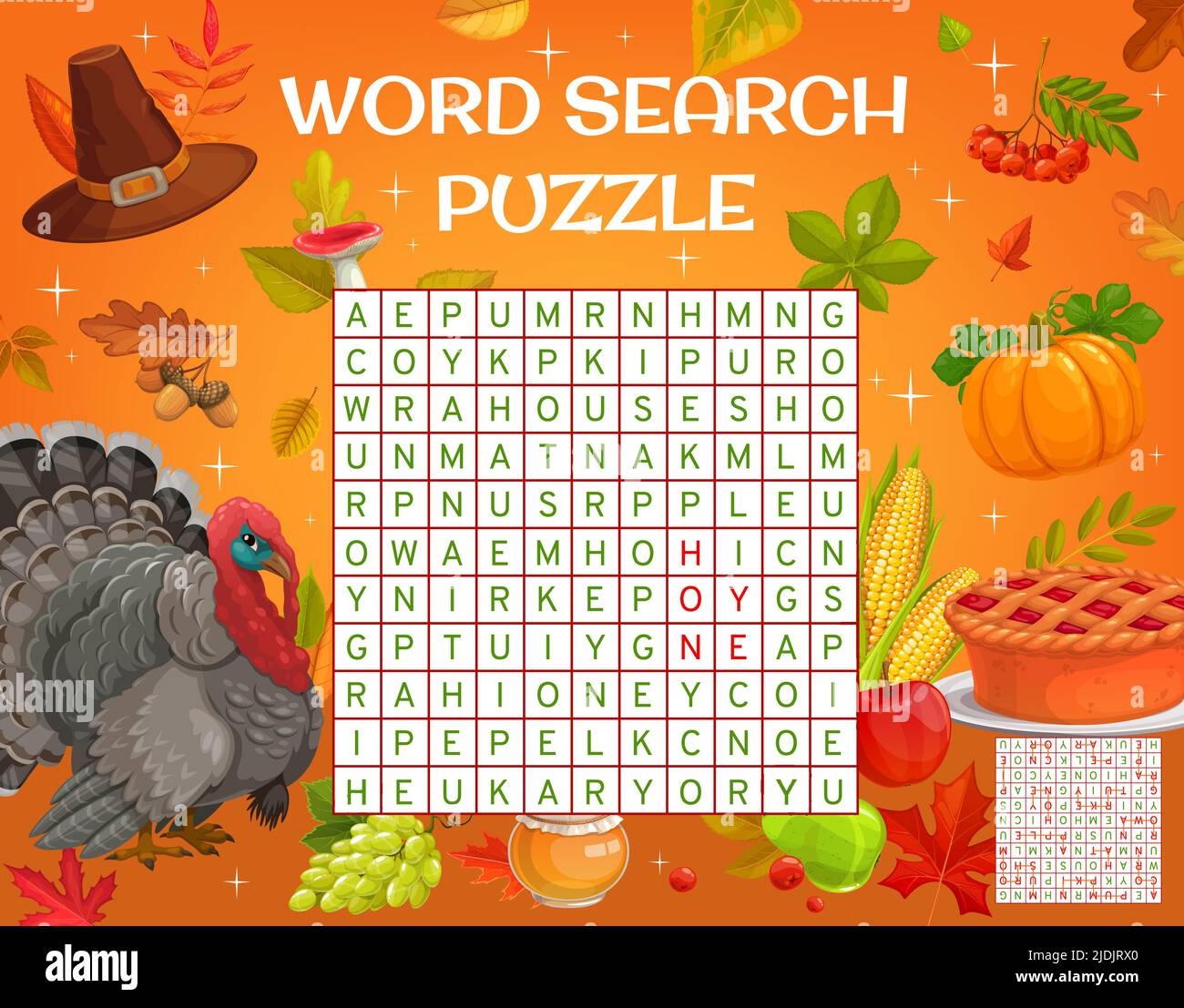Thanksgiving holiday word search puzzle game worksheet, kids quiz grid ...