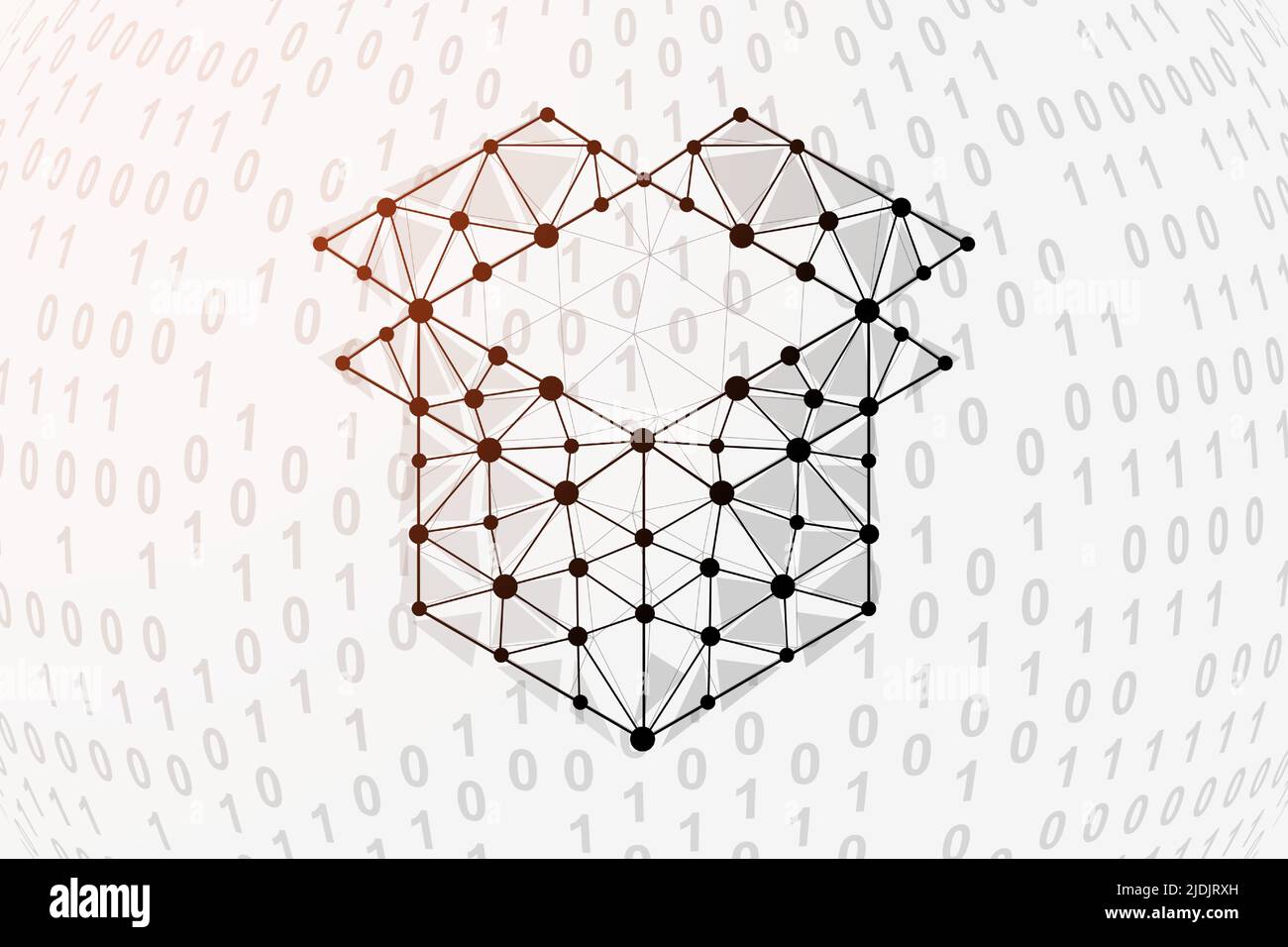 Open box 3d low poly symbol with binary code background. Delivery design vector illustration ...