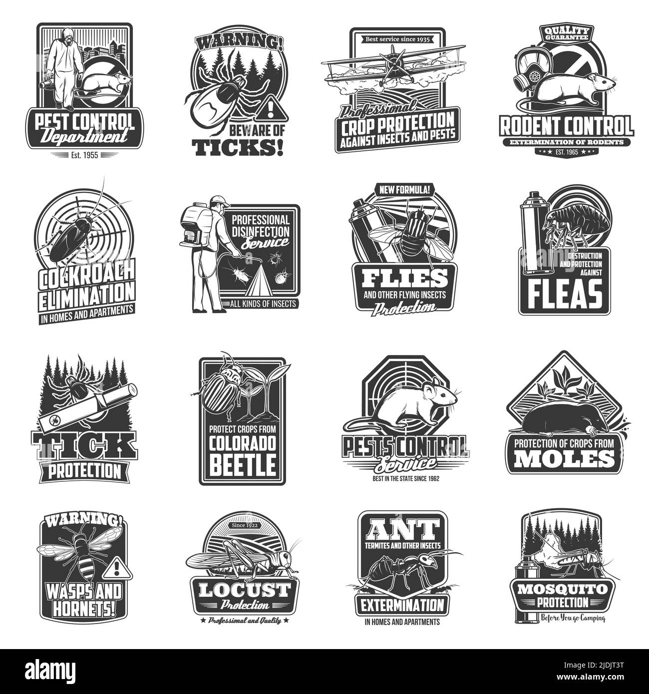 Pest control exterminator, pest bug, insect and rodent animal vector ...