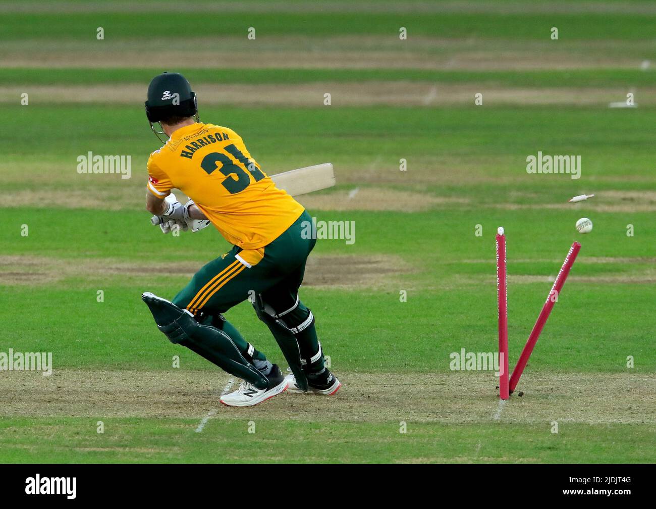 Notts OutlawsÕ Calvin Harrison is bowled out during the Vitality Blast ...