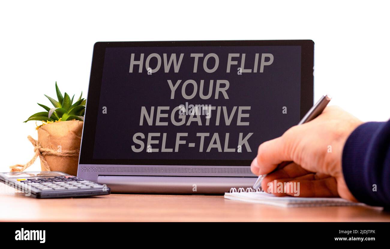 Flip negative self-talk symbol. Concept words How to flip your negative ...