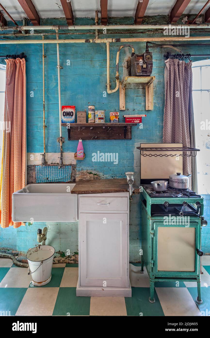Kitchen and vintage equipment and utensils inside Victorian Workhouse ...