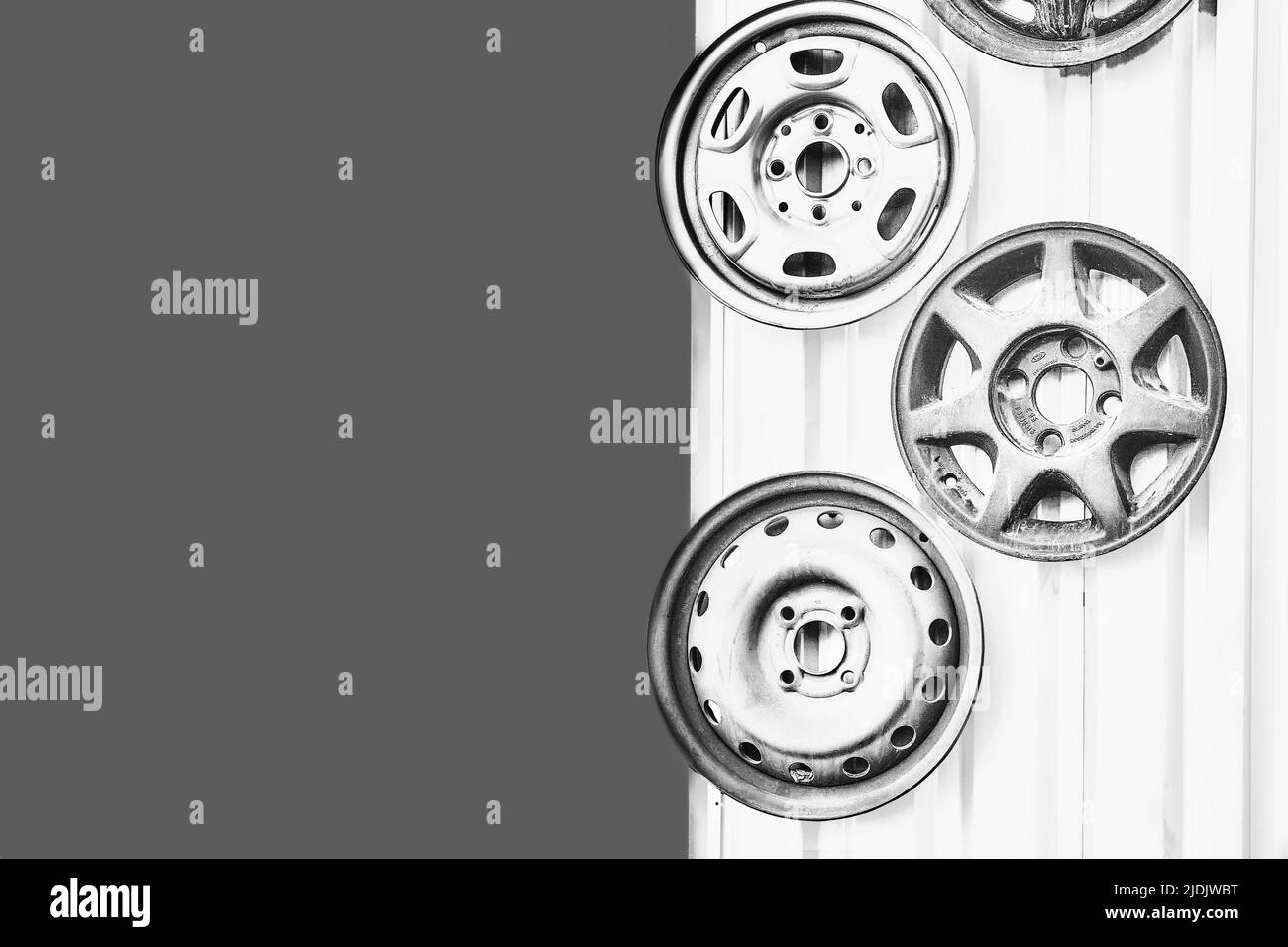 Tyre shop rims Black and White Stock Photos & Images - Alamy