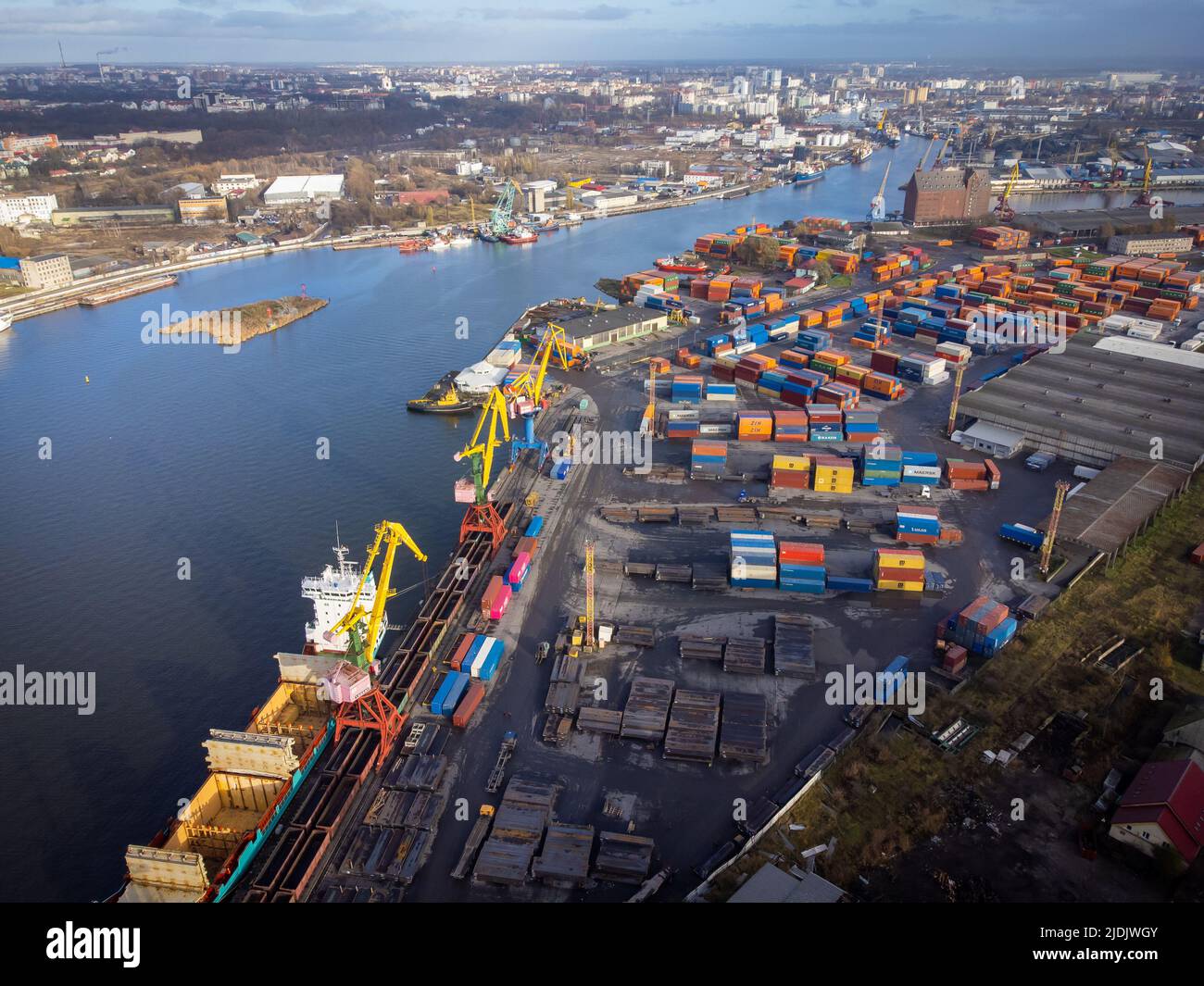 Kaliningrad, Russia - October 12,2021: Drone view of ships docked in ...