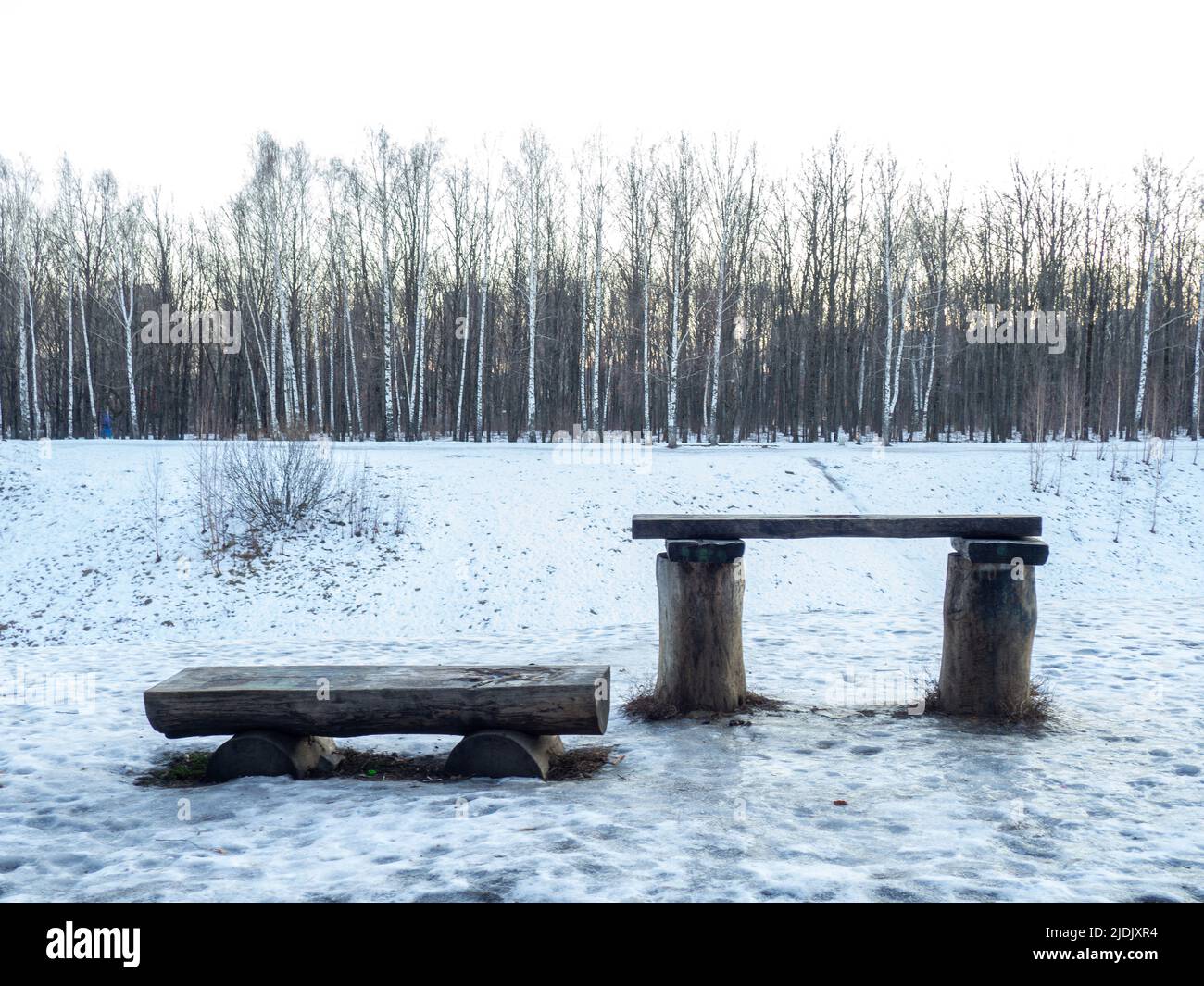 Bench and table made of logs. Environmentally friendly. Wooden Stock ...