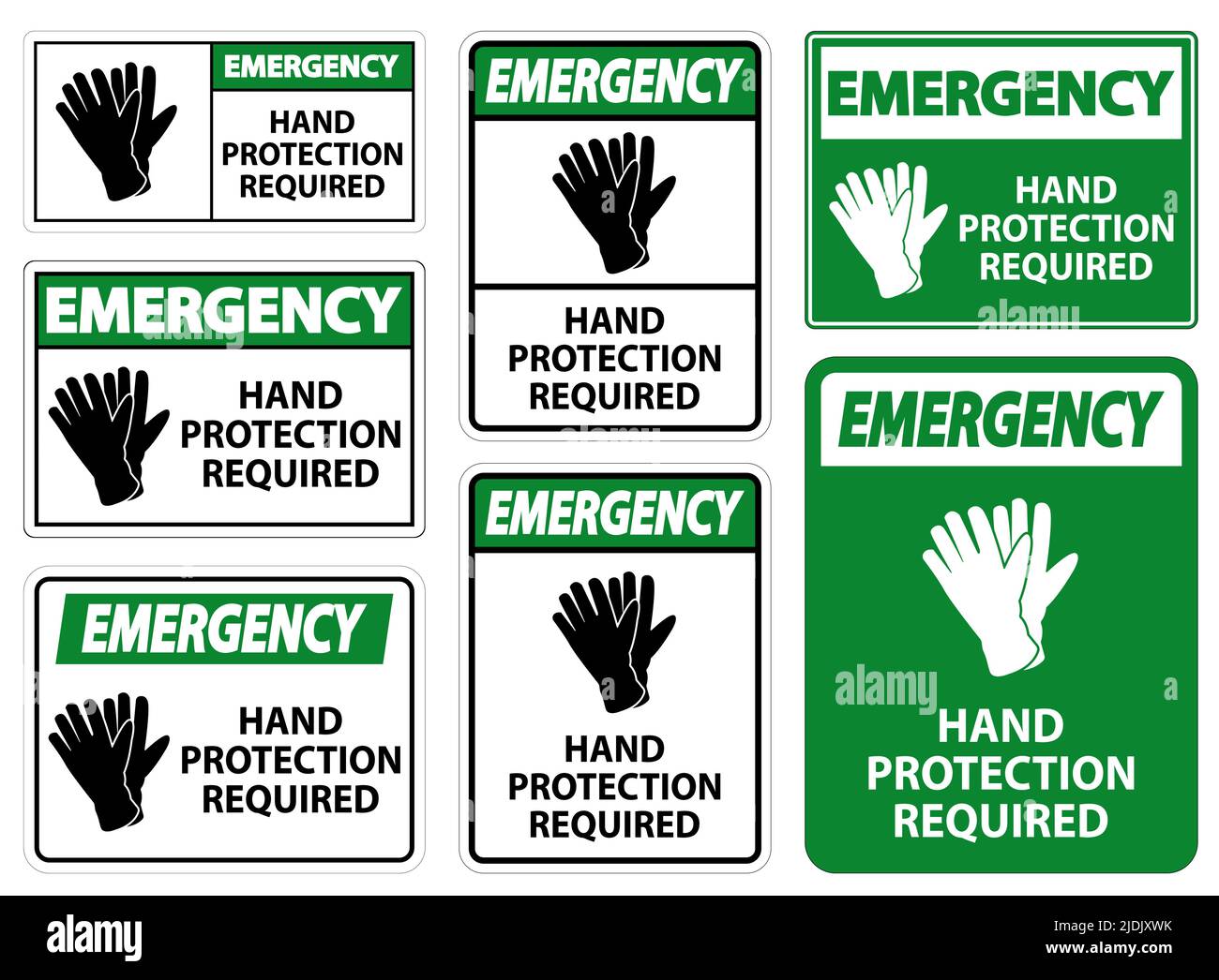 Emergency Hand Protection Required Sign on white background Stock ...