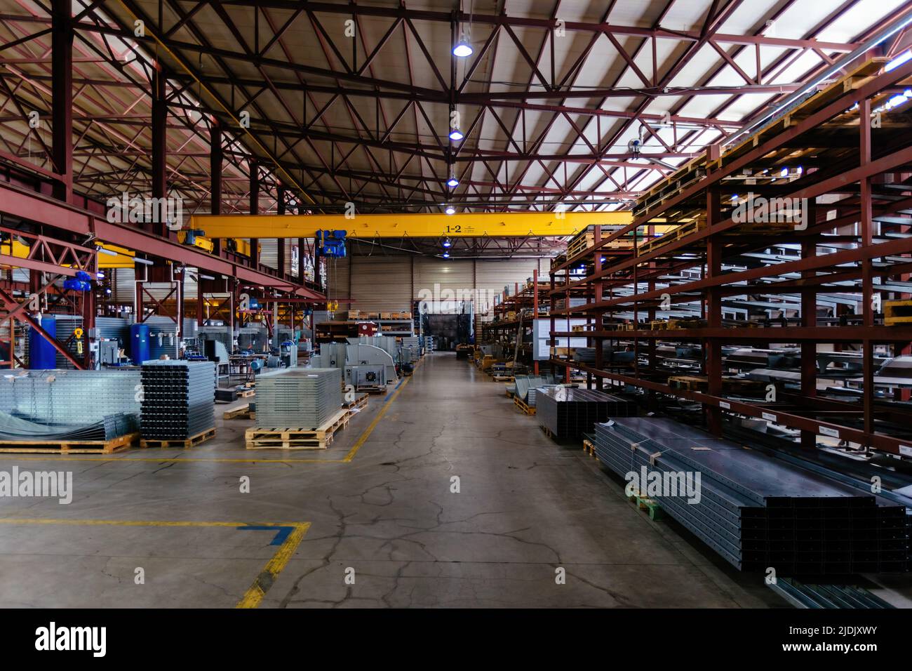 Metal profile factory production line. Manufactured metal parts Stock ...