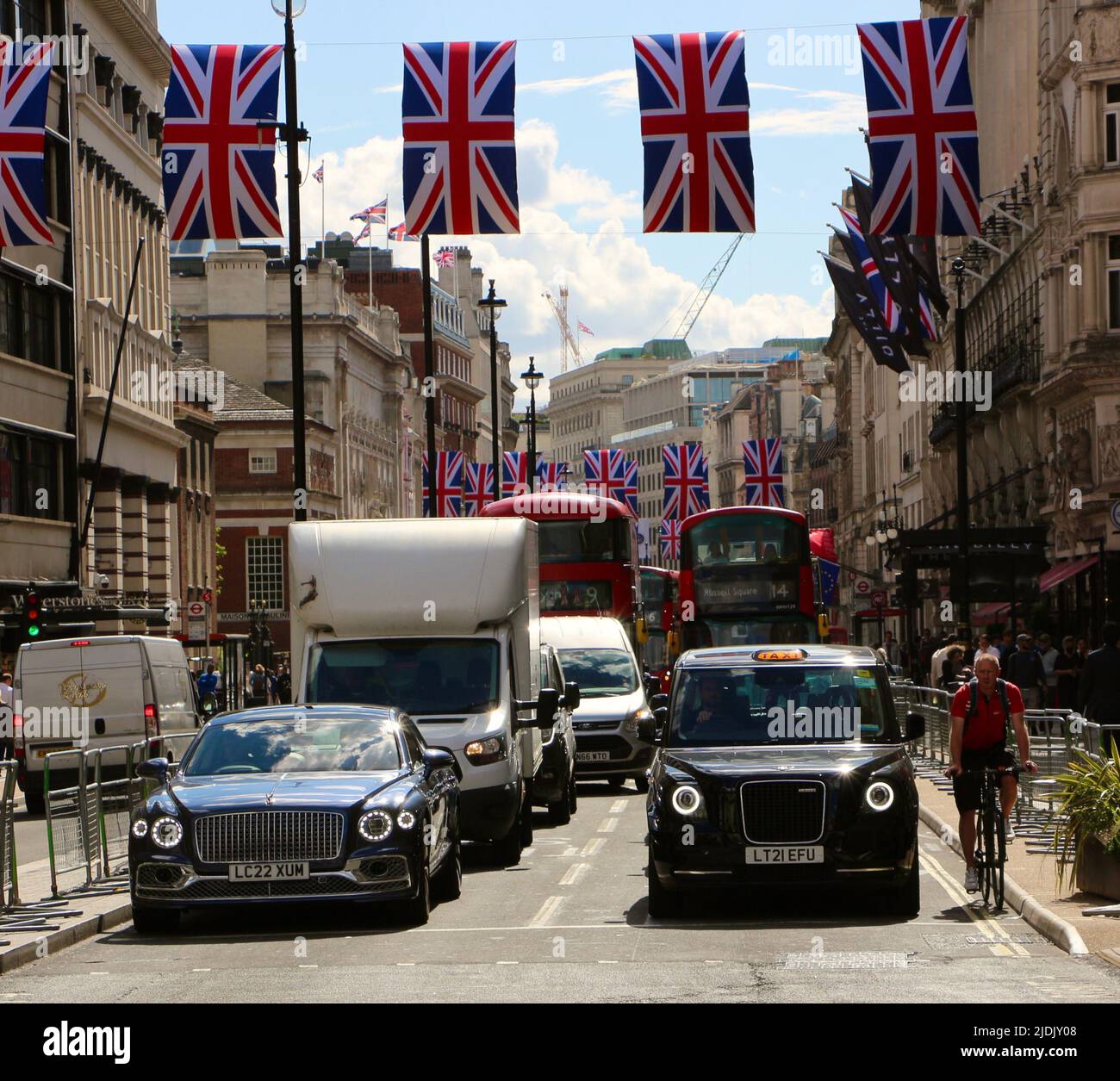 View along Piccadilly London England UK from Piccadilly Circus with ...