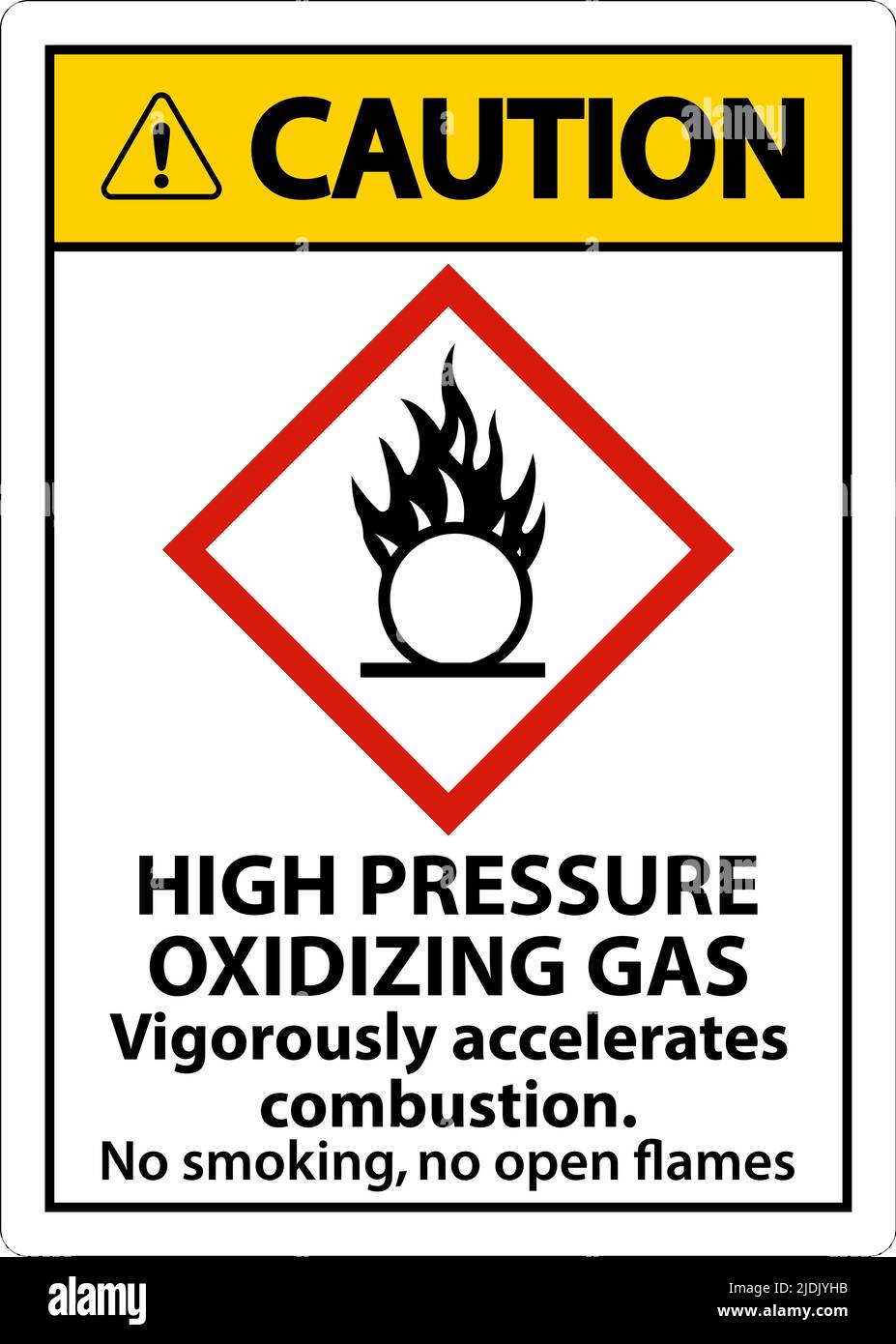 Caution High Pressure Oxidizing Gas GHS Sign On White Background Stock ...