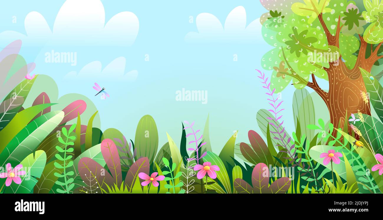 Magic Colorful Forest Scenery Wallpaper for Kids Stock Vector Image ...