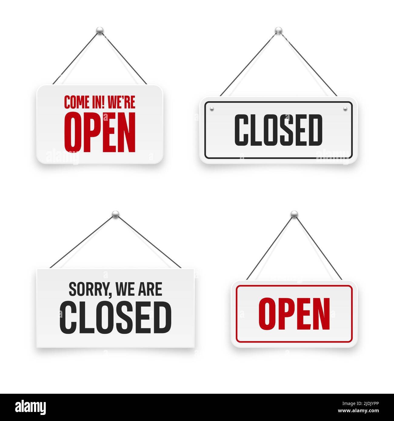 Realistic open or closed hanging signboards. Vintage door sign for cafe ...
