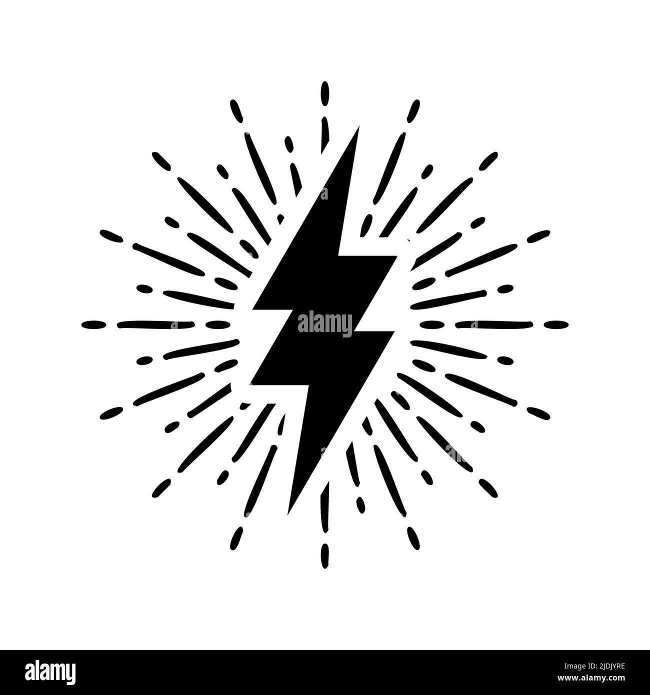Vintage lightning bolt and sun rays isolated on white background ...