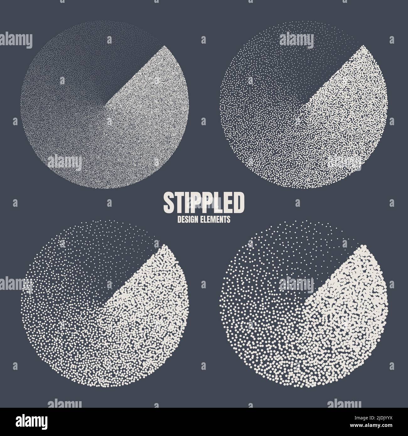 Round shaped dotted objects, stipple elements. Fading gradient ...