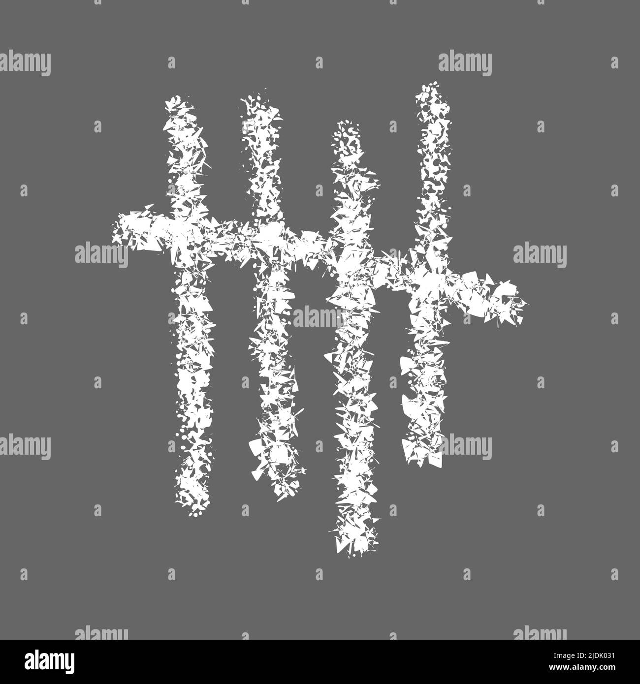 White chalk drawn tally mark isolated on gray background. Four hand ...