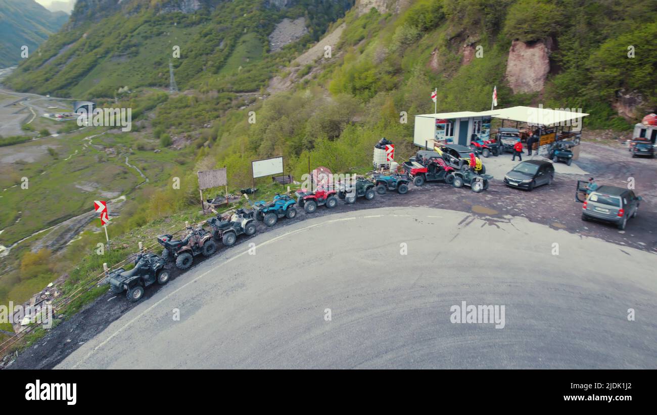high-angle view of Military road, river Tergi and Dariali gorge in ...