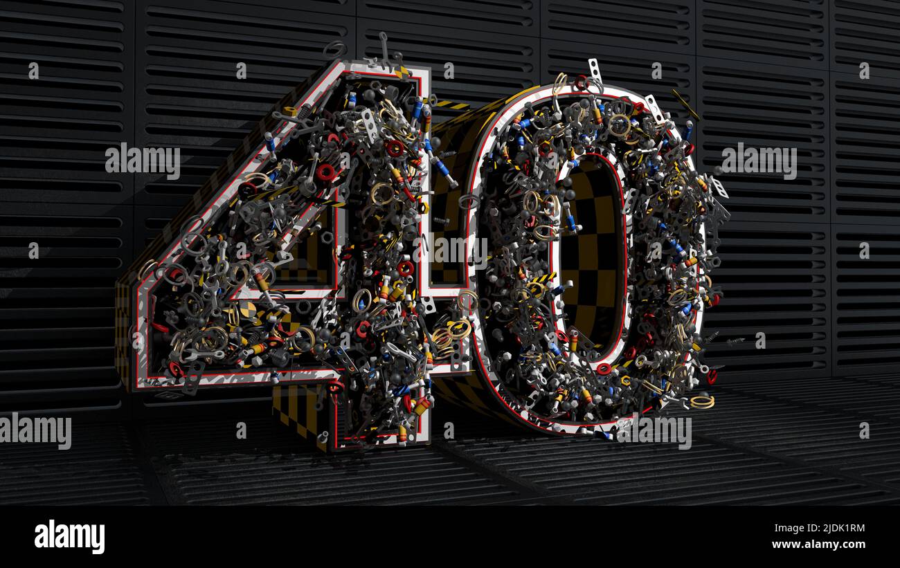 Yellow and black toolbox in the shape of the number 40 from which an ...