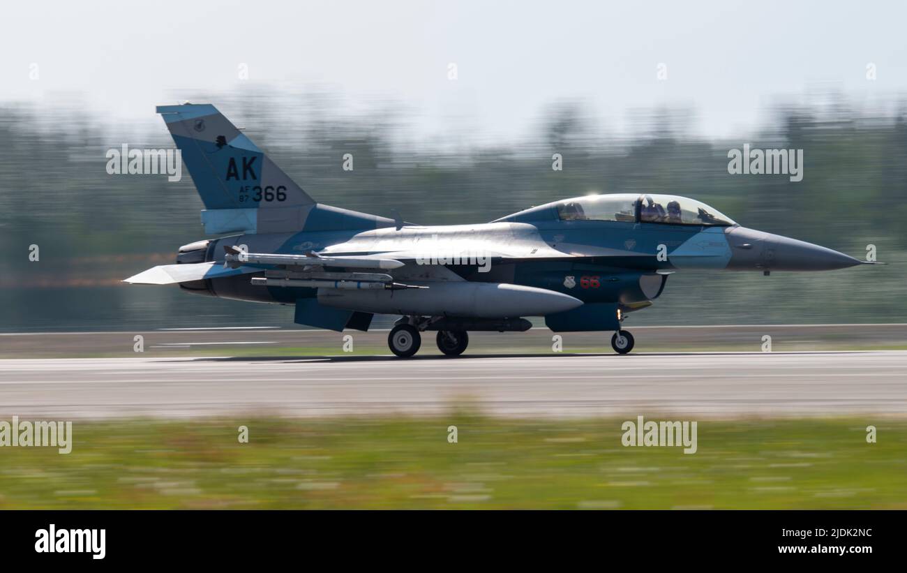 A U.S. Air Force 18th Aggressor Squadron F-16 Fighting Falcon takes-off ...