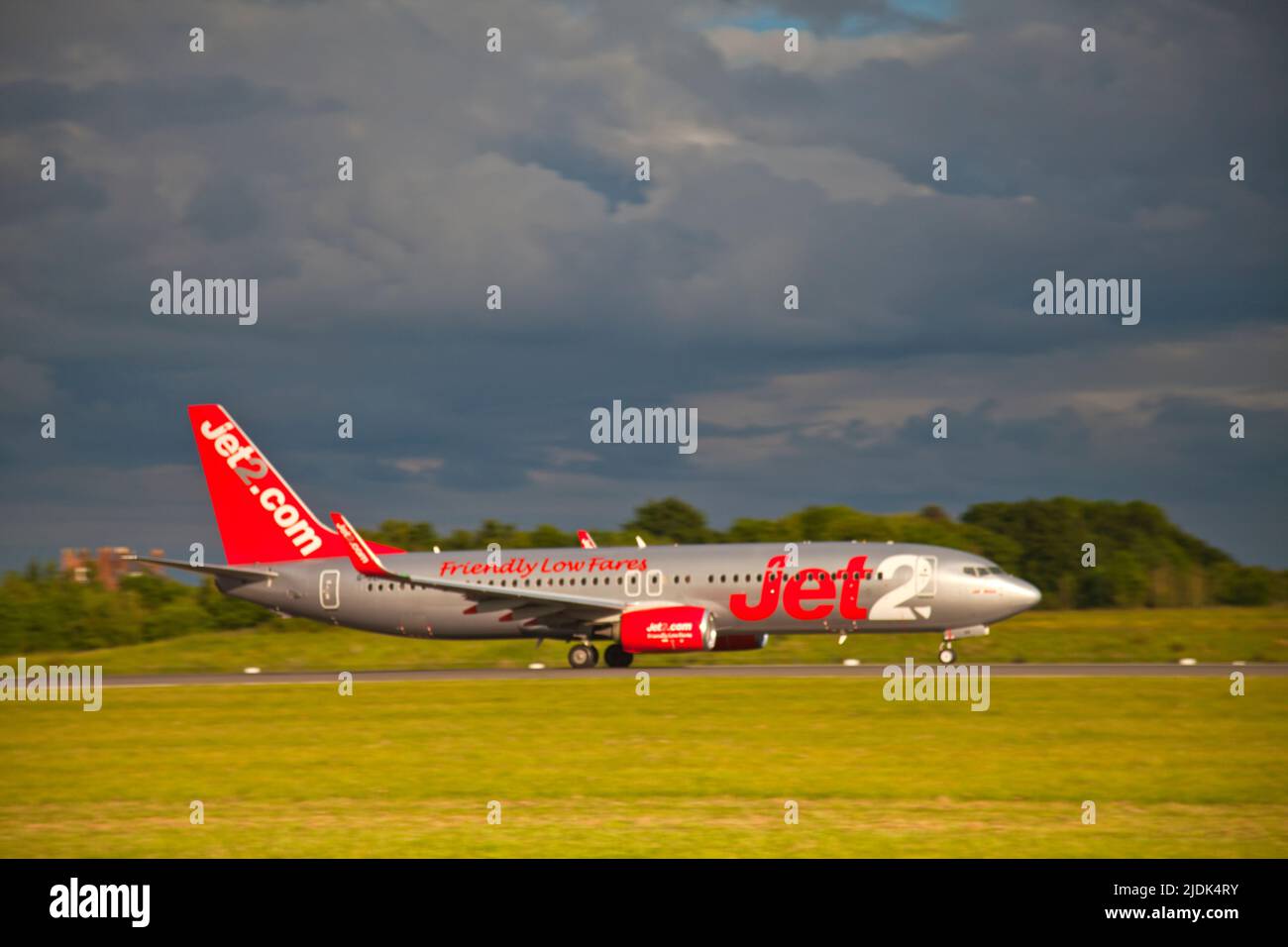Jet 2 plane taking off from Manchester airport's runway, UK Stock Photo ...