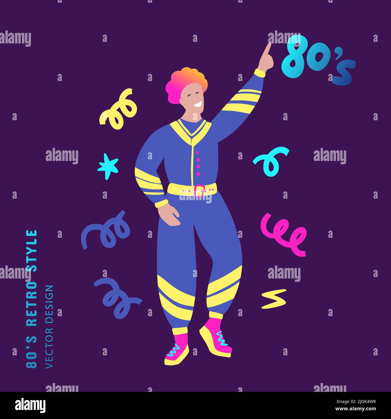 80s retro party man clipart. Cartoon boy character human vector card ...