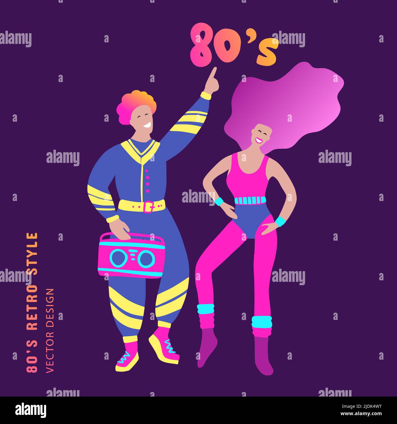 80s retro music party woman and man clipart. Cartoon character human ...
