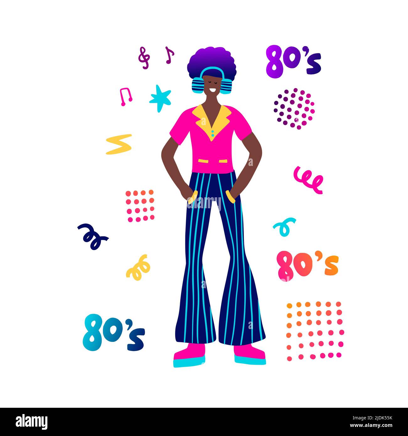 80s retro party man clipart. Cartoon boy character human vector card ...