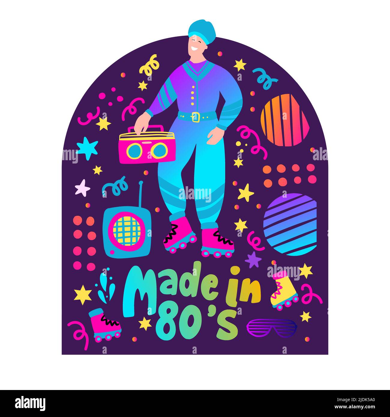 80s man poster. Prank boy music retro vector illustration. Made in the ...