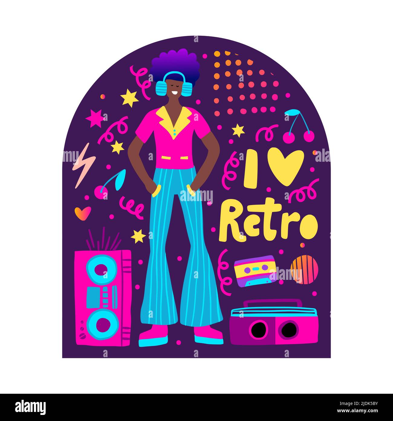 80s man poster. Prank boy retro vector illustration. Cartoon flat party ...