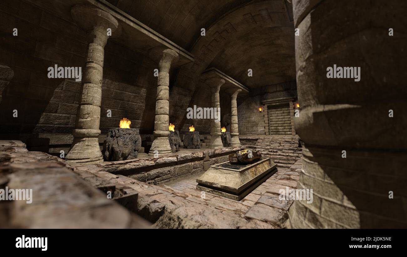 3D-Illustration of an ancient egyptian temple and tomb room for ...