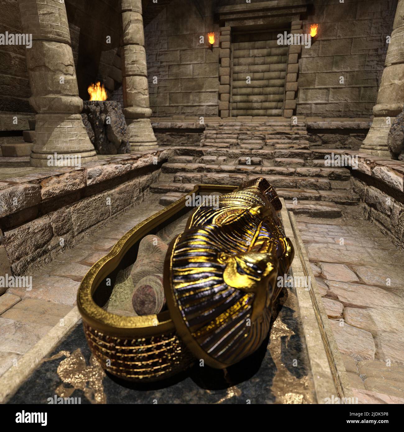 3D-Illustration of an ancient egyptian temple and tomb room for ...