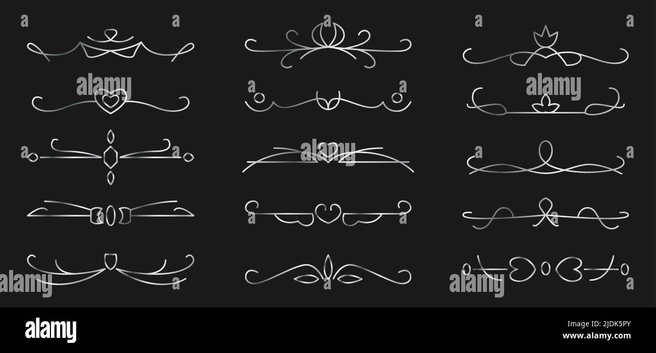 Vintage text dividers set. Silver gradient flourish elements ...